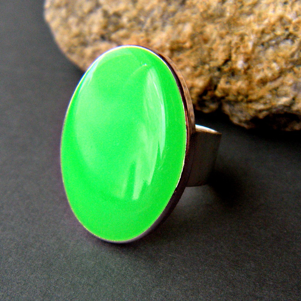 Neon Green Oval Statement Ring, Resin, Adjustable, Fluorescent Green ...