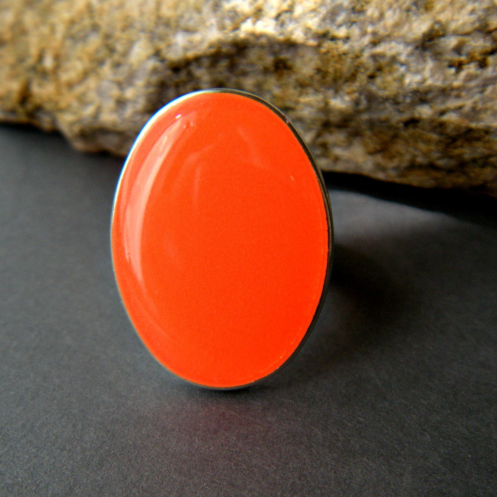 Neon Orange Oval Statement Ring, Resin, Adjustable, Fluorescent Orange ...