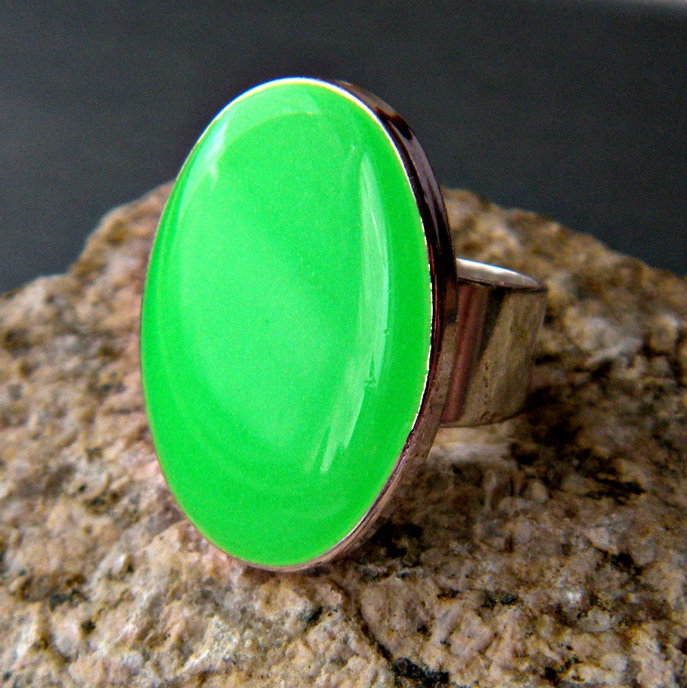 Neon Green Oval Statement Ring, Resin, Adjustable, Fluorescent Green ...